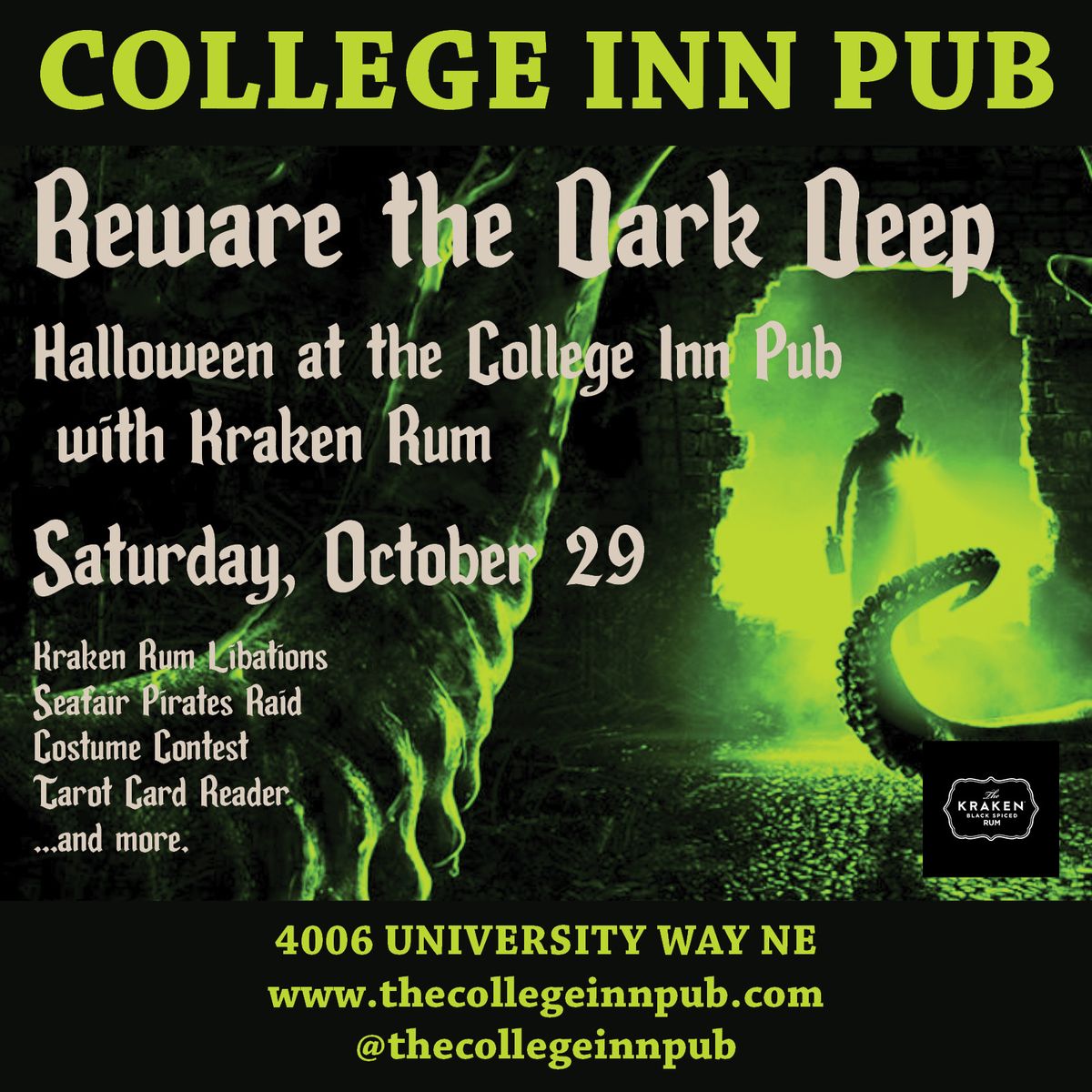 Beware the Dark Deep: Halloween at the College Inn Pub with Kraken Rum ...