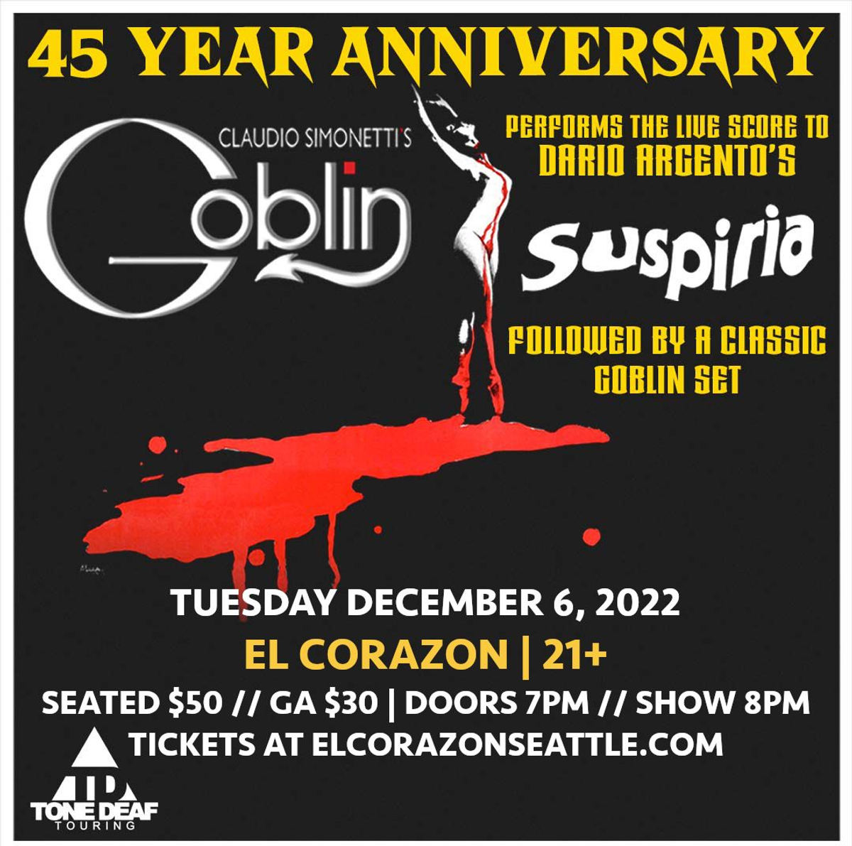 45th Anniversary of Claudio Simonetti’s Goblin at El Corazon in Seattle ...