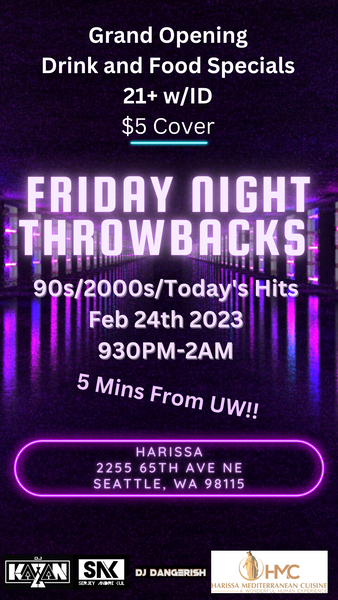 Friday Night Throwbacks: 90s/2000s/Today's Hits at Harissa Mediterranean Cuisine in Seattle, WA ...