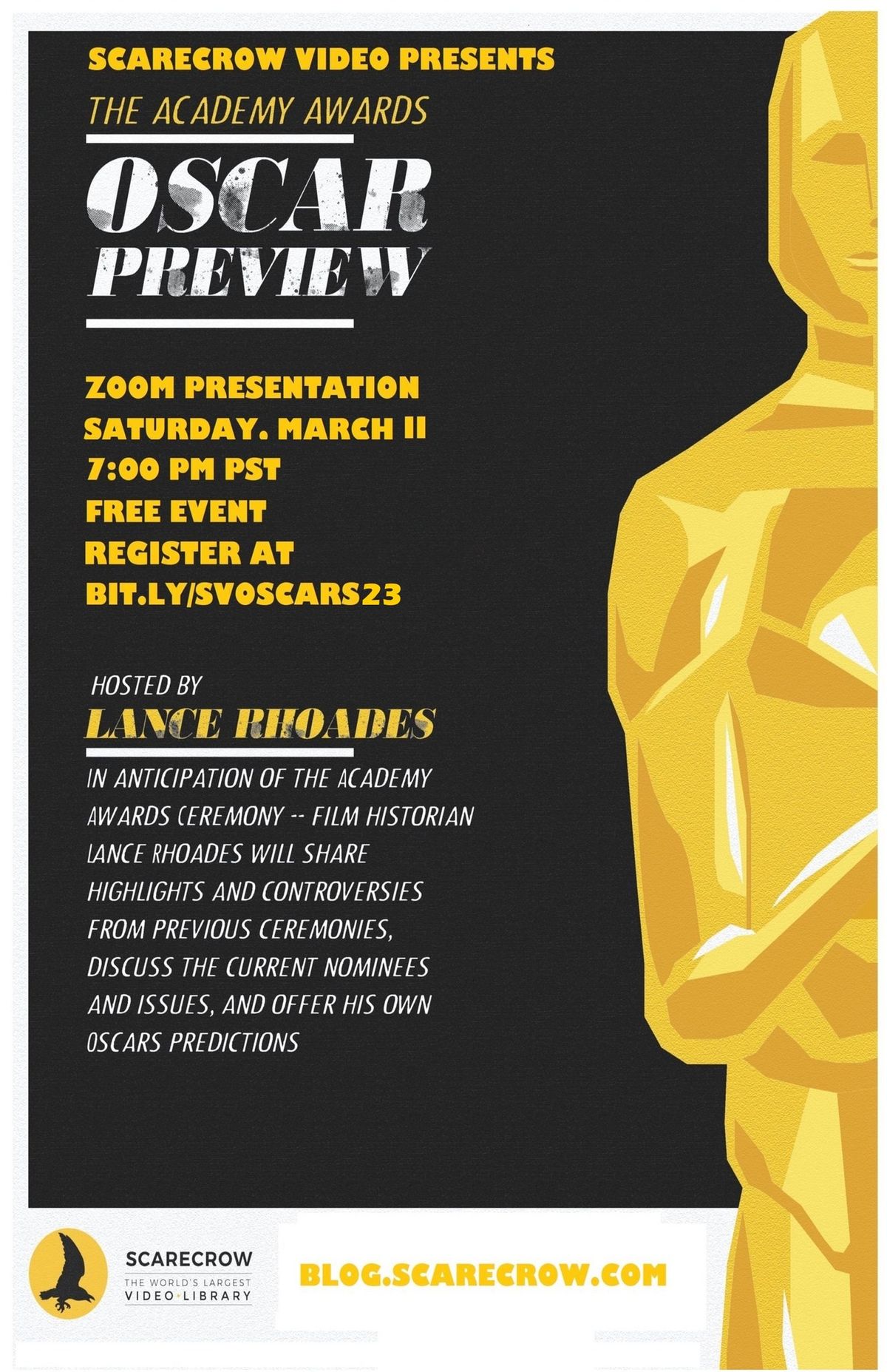 Scarecrow's Oscar Preview with Lance Rhoades at Scarecrow Video in ...