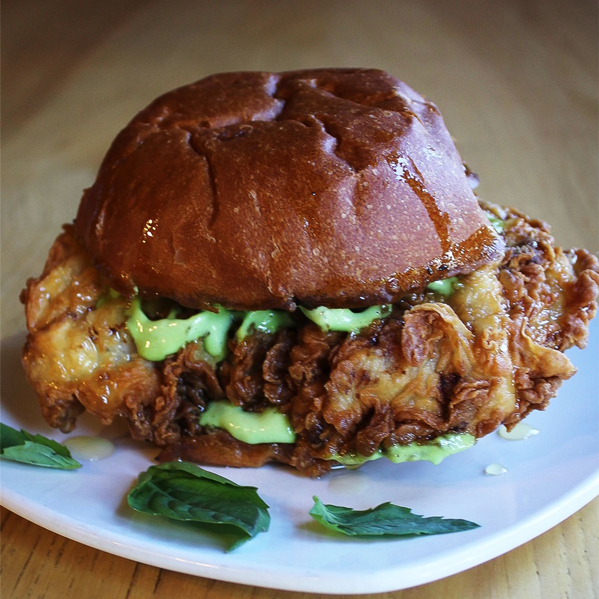 Sichuan Fried Chicken Sando at Aji Tram Restaurant and Bar in Lake ...