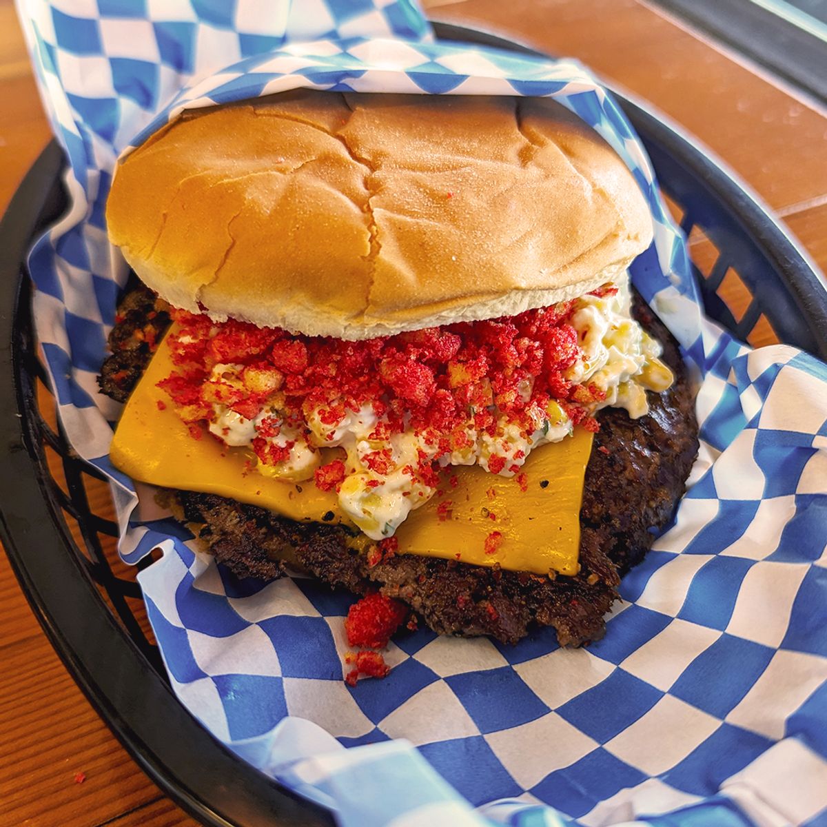 Creamed Corn Elote Burger at Wolf's Head Portland in Portland, OR ...
