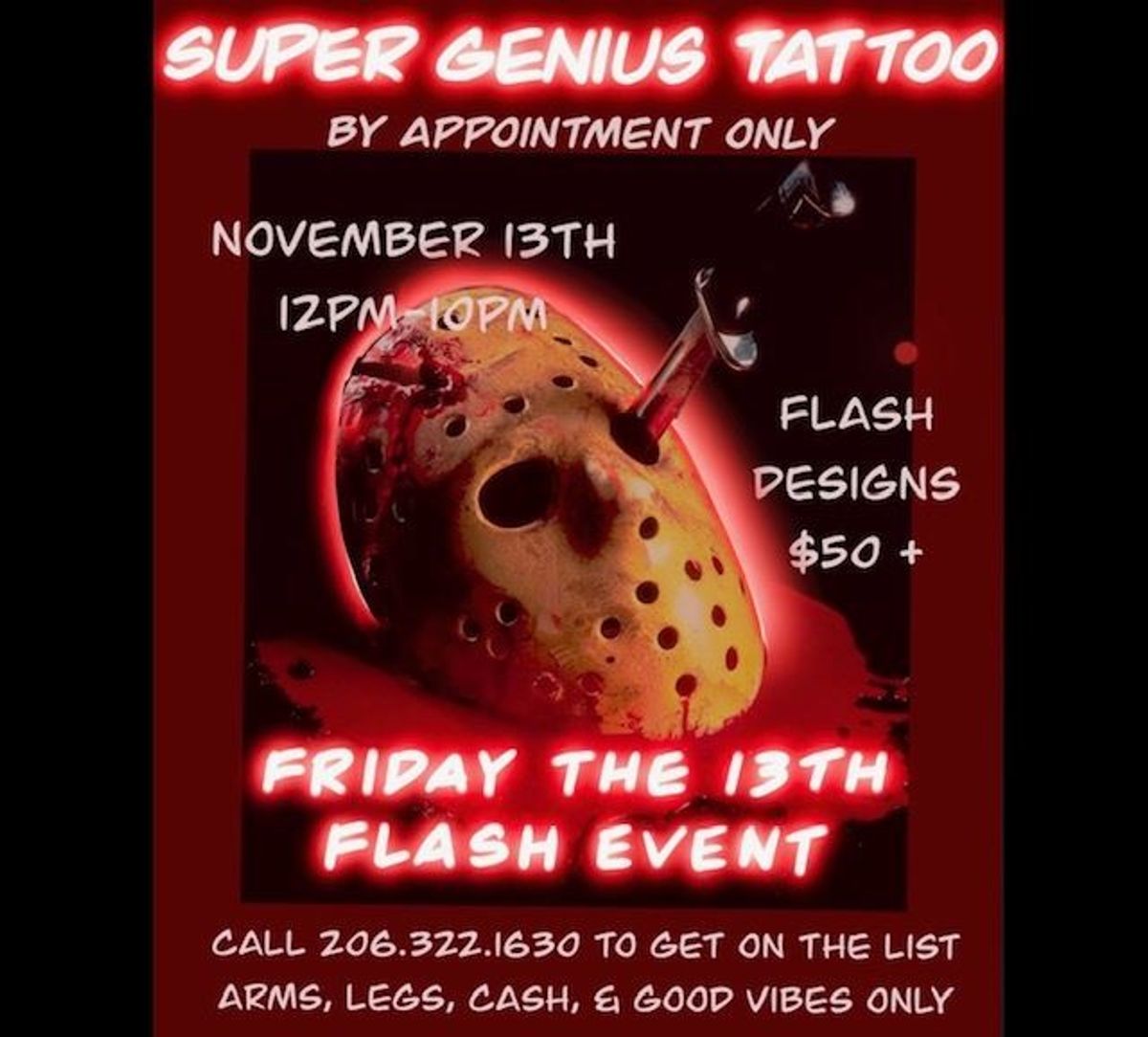 Super Genius Tattoo Friday the 13th Flash Event! at Super Genius Tattoo ...