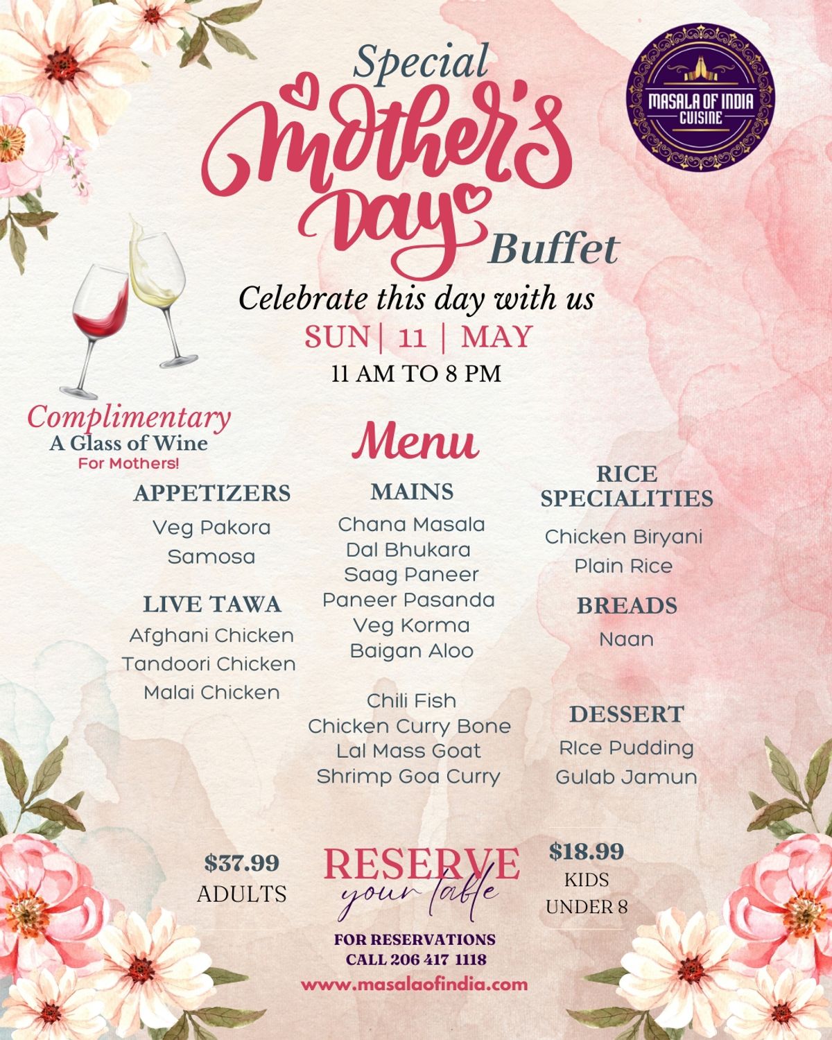 Mother's Day Buffet at Masala of India Cuisine in Seattle, WA - Sunday ...