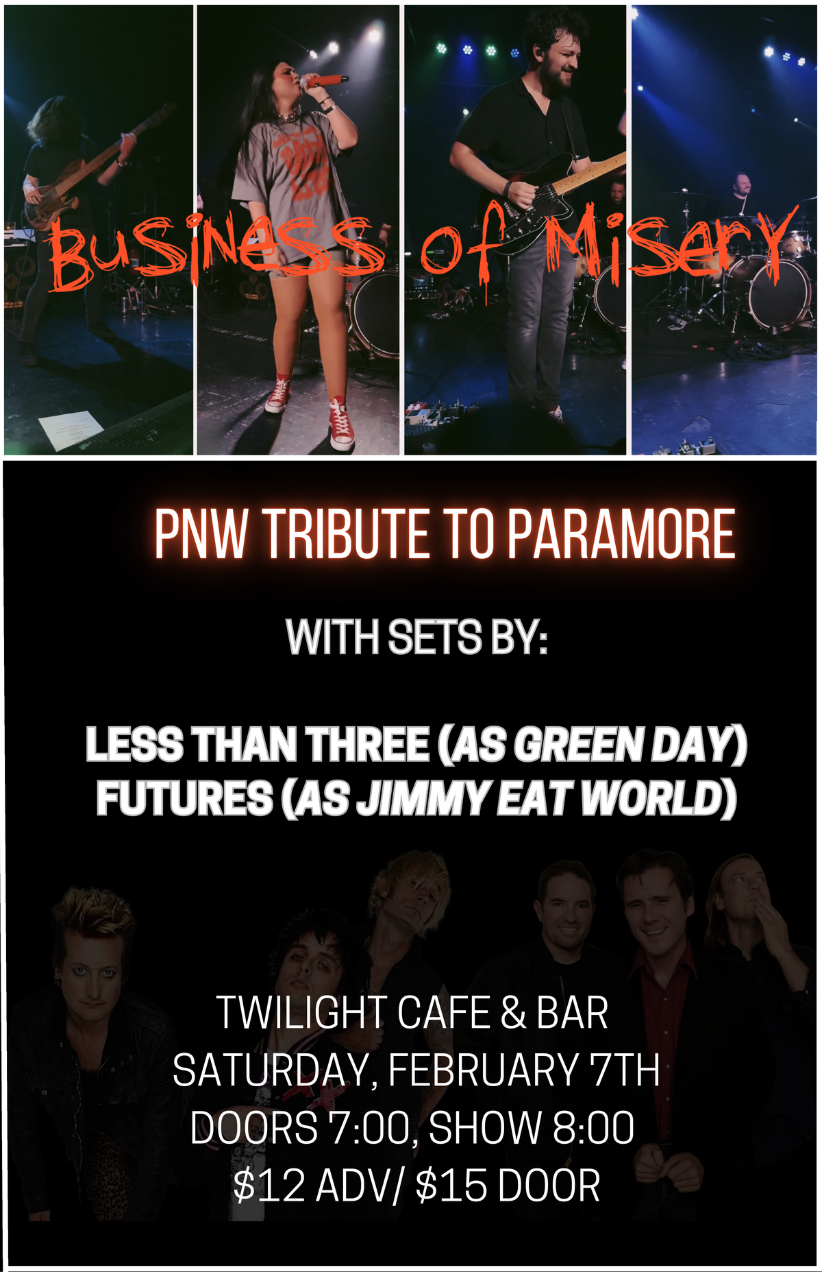 Misery of Business (Paramore Tribute) w/ Less Than Three (Green Day ...
