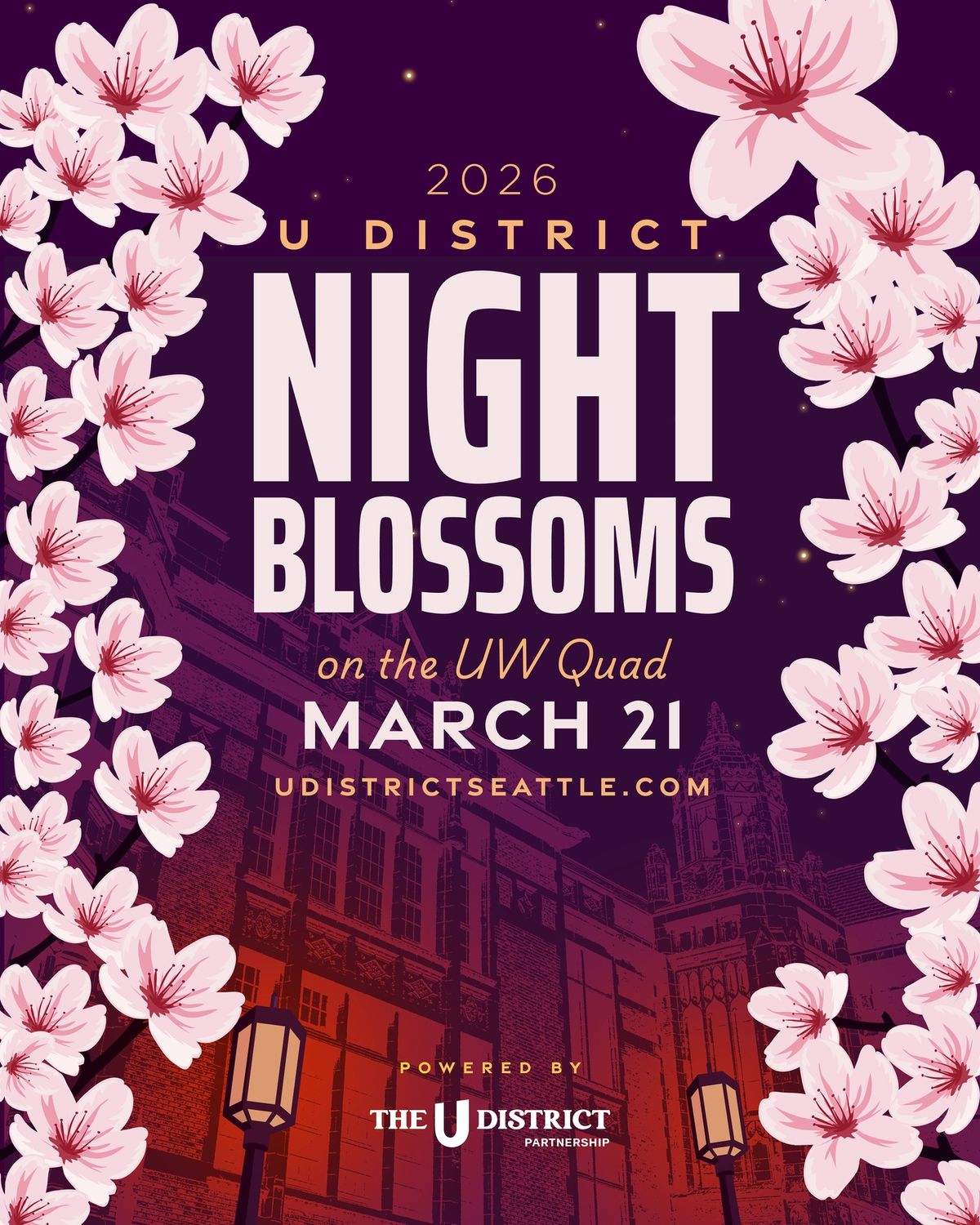 U District Night Blossoms on the UW Quad at UW Quad in Seattle, WA ...
