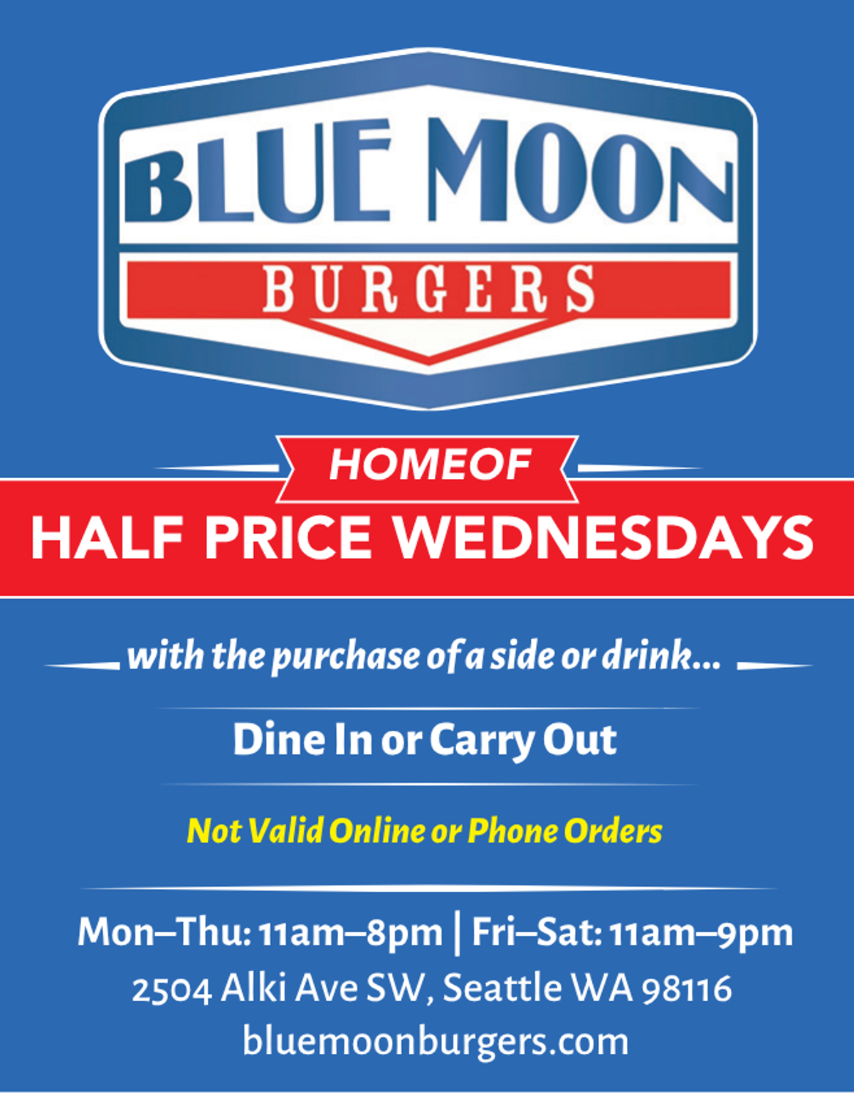 Half Price À La Carte Burger with Purchase of a Side or Drink at Blue ...