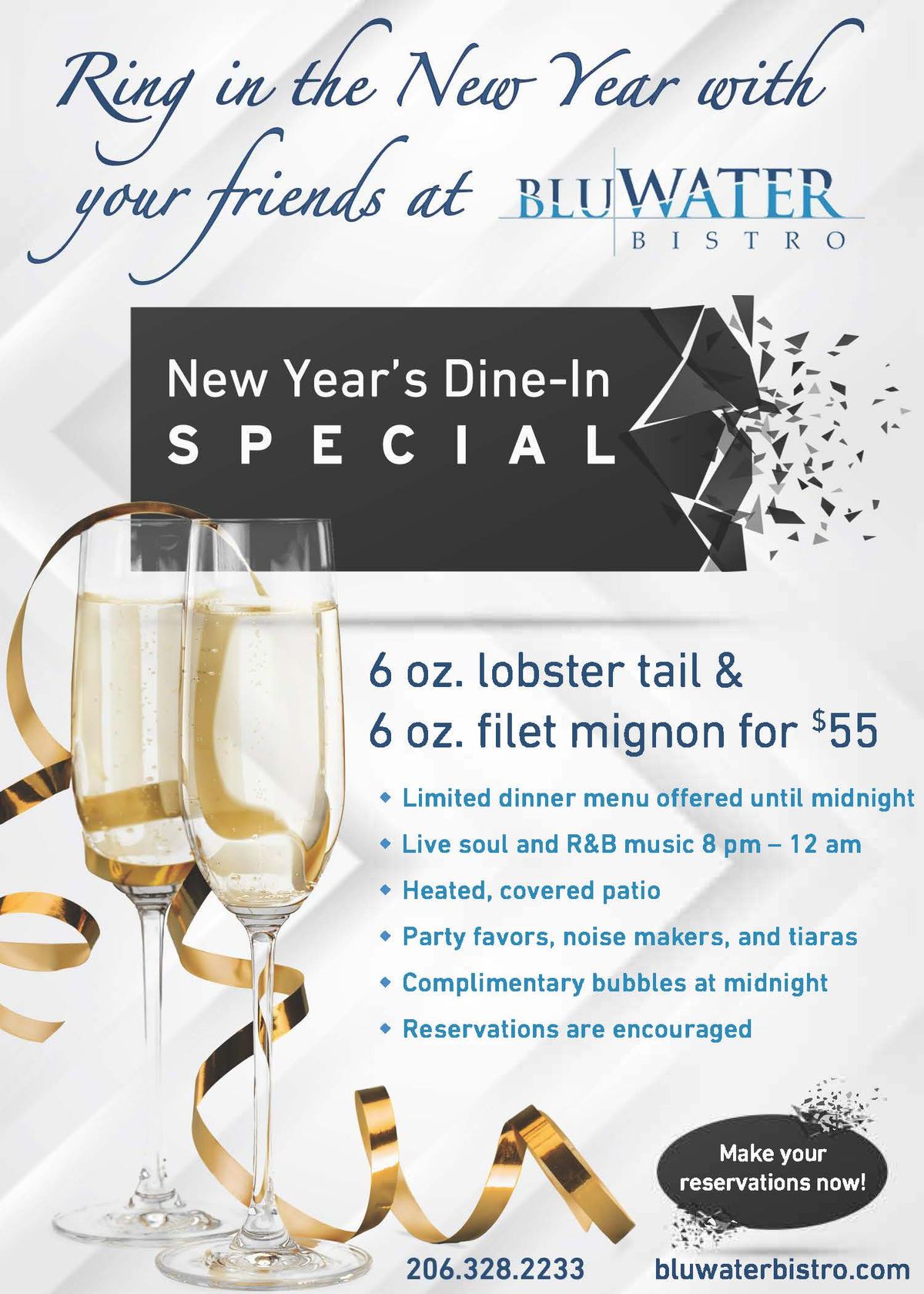 New Years Eve at BluWater Bistro at BluWater Bistro Leschi in Seattle ...