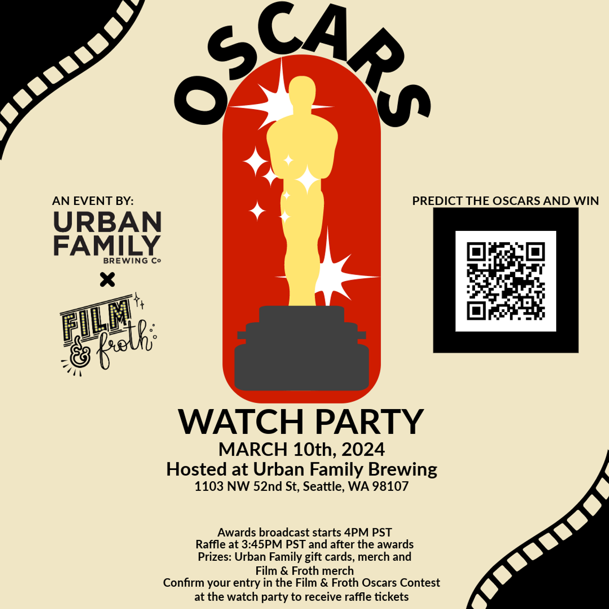 2024 Oscars Watch Party at Urban Family Brewing in Seattle, WA - Sunday ...