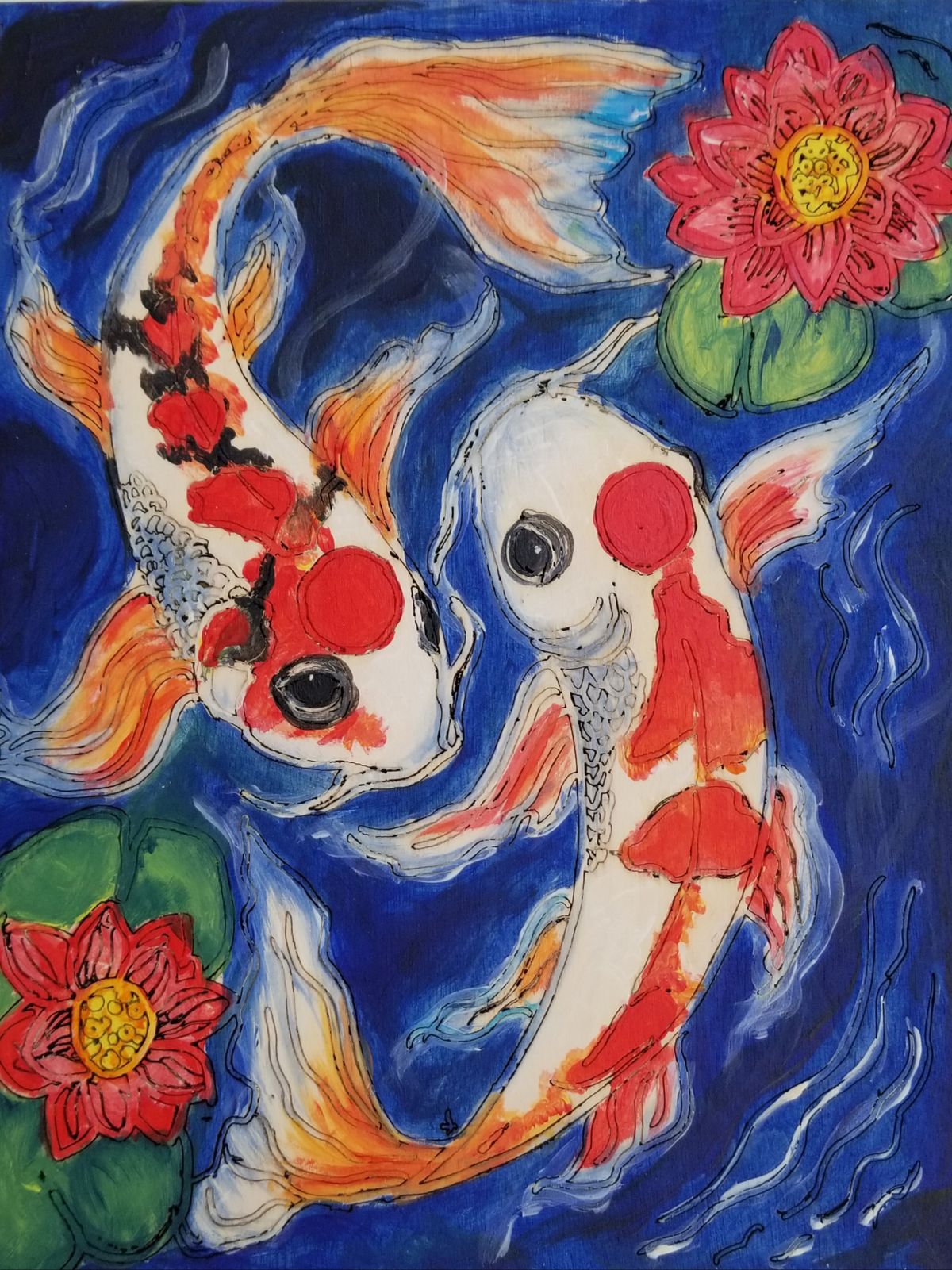 Learn to Paint Koi Fish on a Laser Etched Wood Panel at Monster in ...