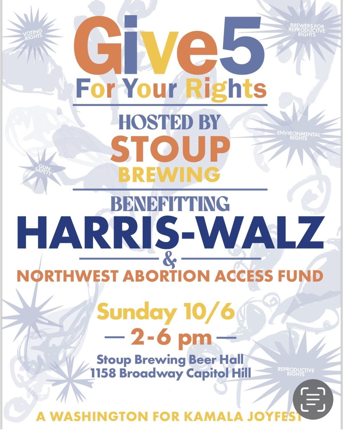 Harris-Walz Party: Give5 For Your Rights at Stoup Brewing in Seattle ...
